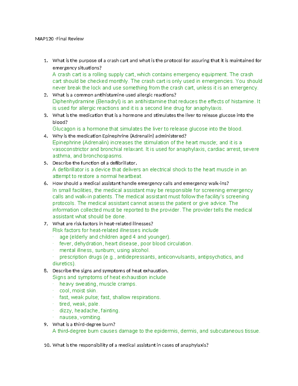 MAP120 - Medical Terminology Final Exam Review Notes - Studocu