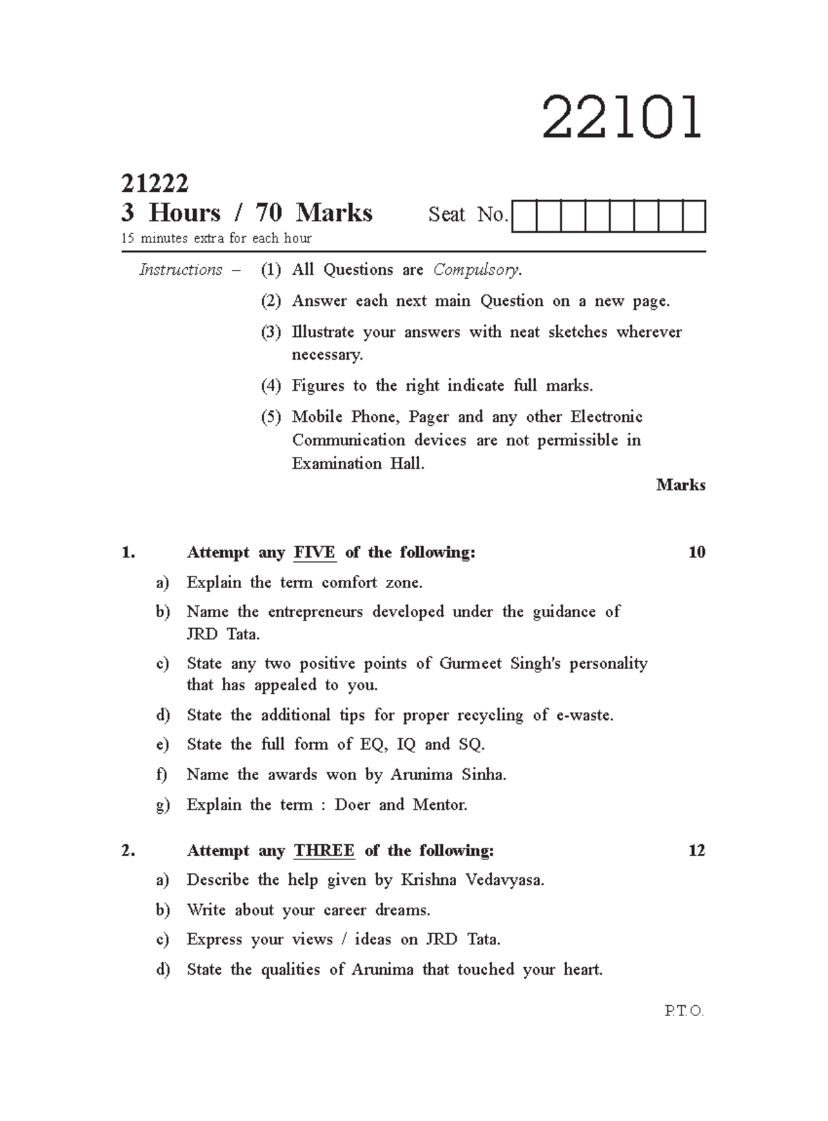 22101 English Final Exam Question Paper with Instructions and Topics ...