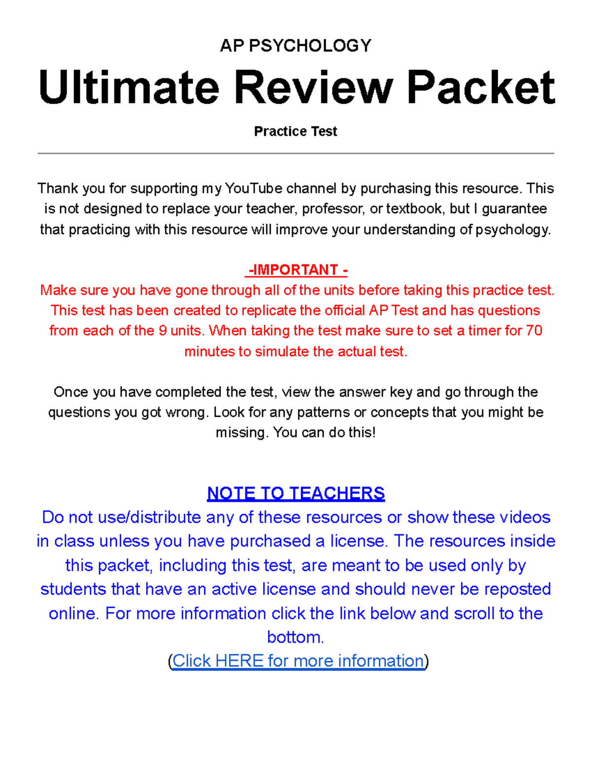 AP PSYCHOLOGY Practice Exam: Ultimate Review Packet for Success - Studocu