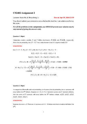 Cs2402 asm1 for probability - Introduction to Computational Probability ...