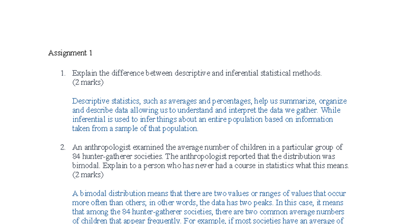 Assignment 1: Descriptive vs Inferential Statistics Explained - Studocu