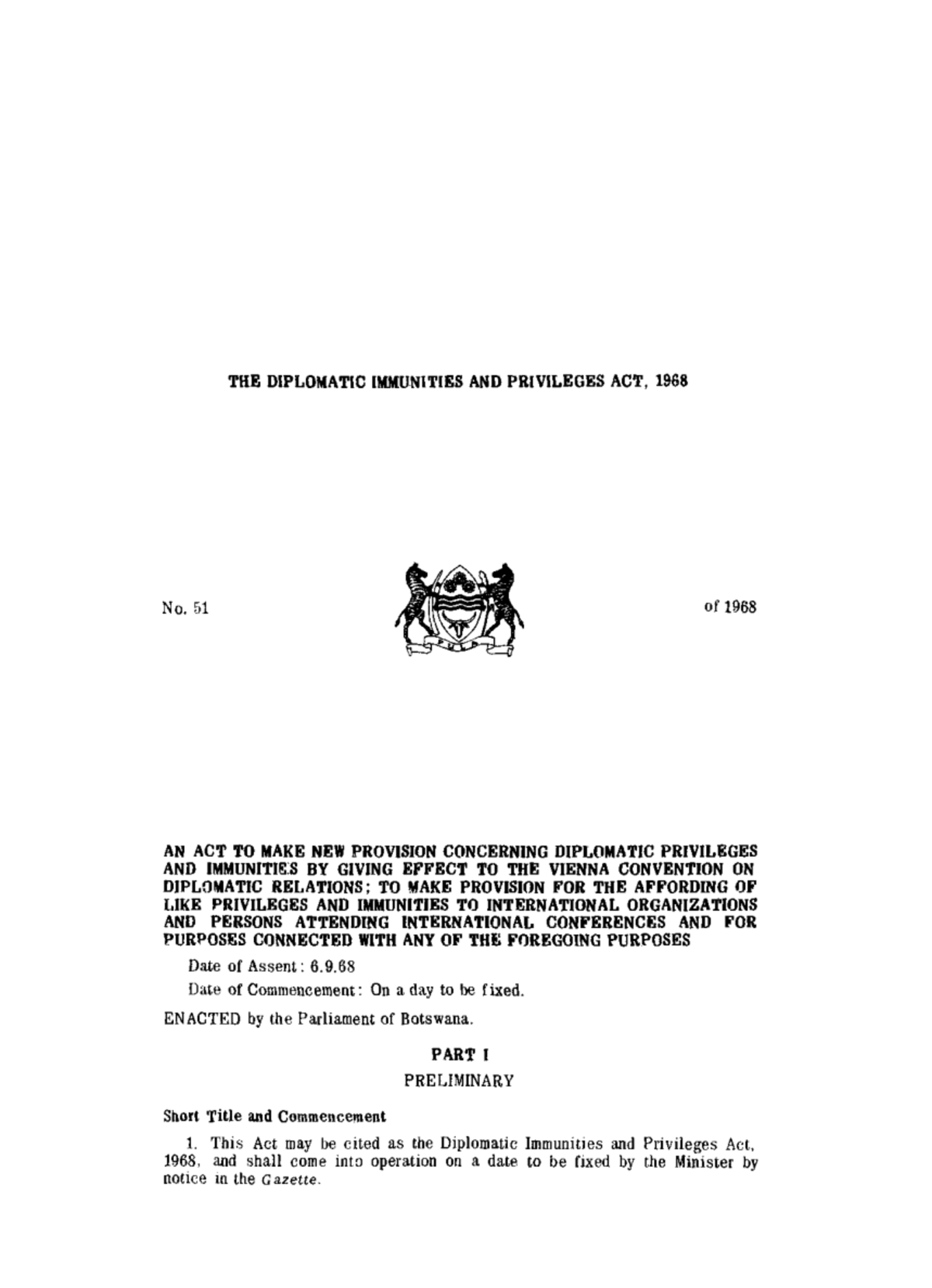 Diplomatic Immunities and Privileges Act, 1968 (No. 51) Overview - Studocu
