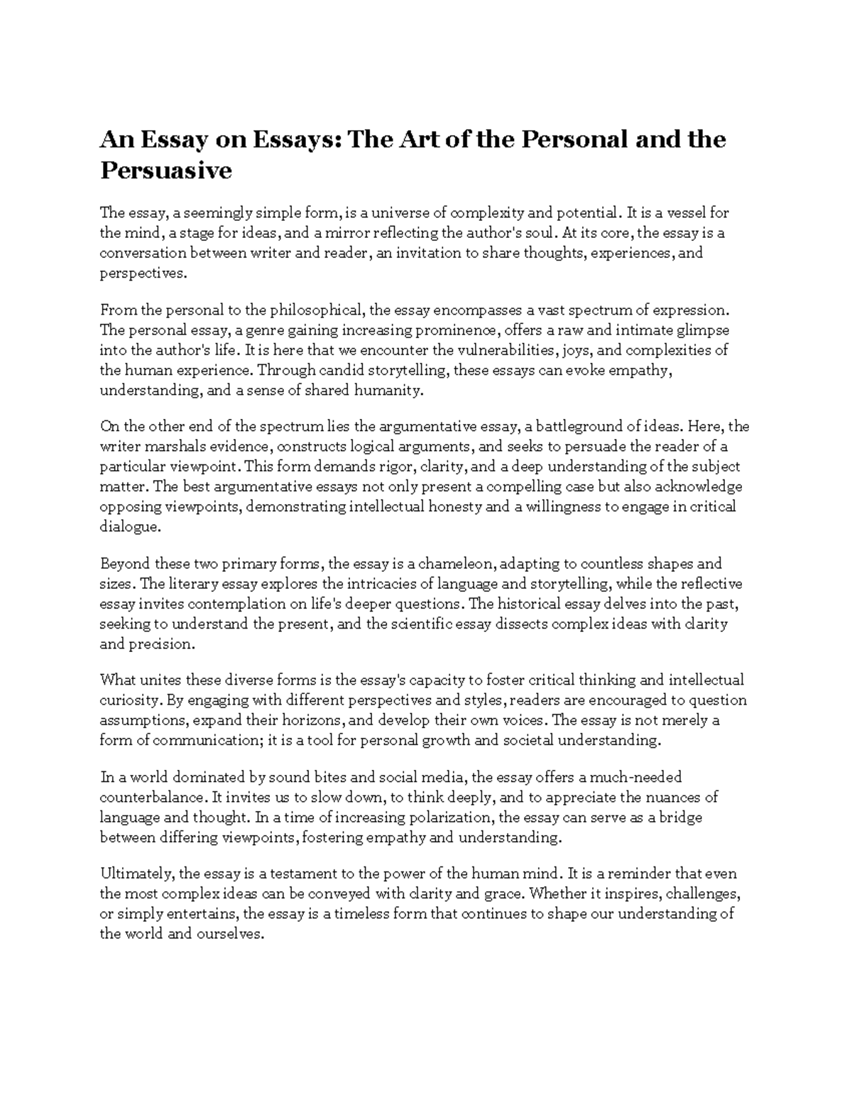 An Essay on Essays The Art of the Personal and the Persuasive - An ...