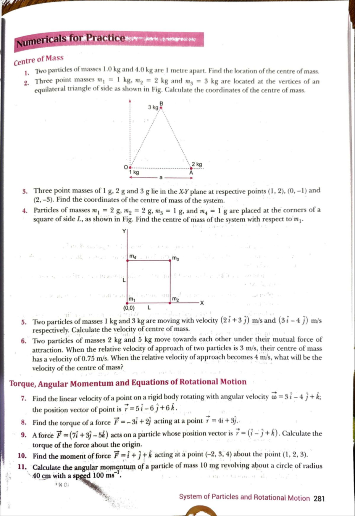 Numericals for Practice: Centre of Mass & Rotational Motion (PHY Ch-6 ...