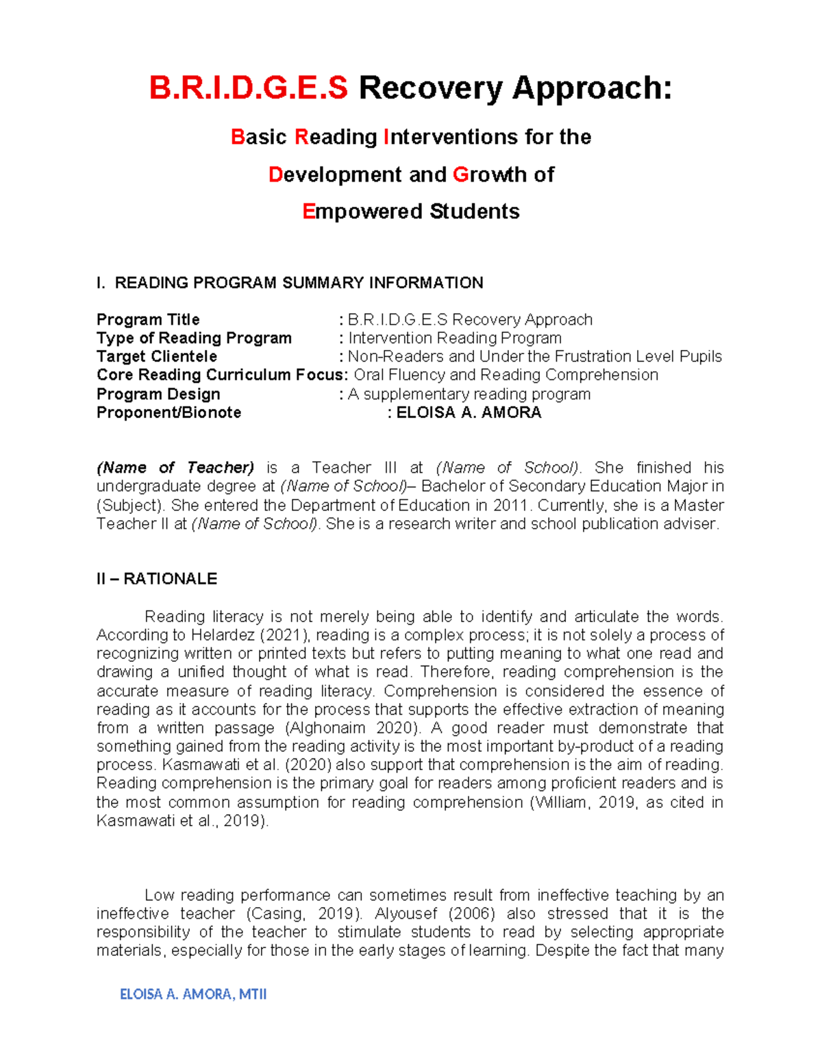 B.R.I.D.G.E.S Recovery Approach: Intervention Reading Program Overview ...