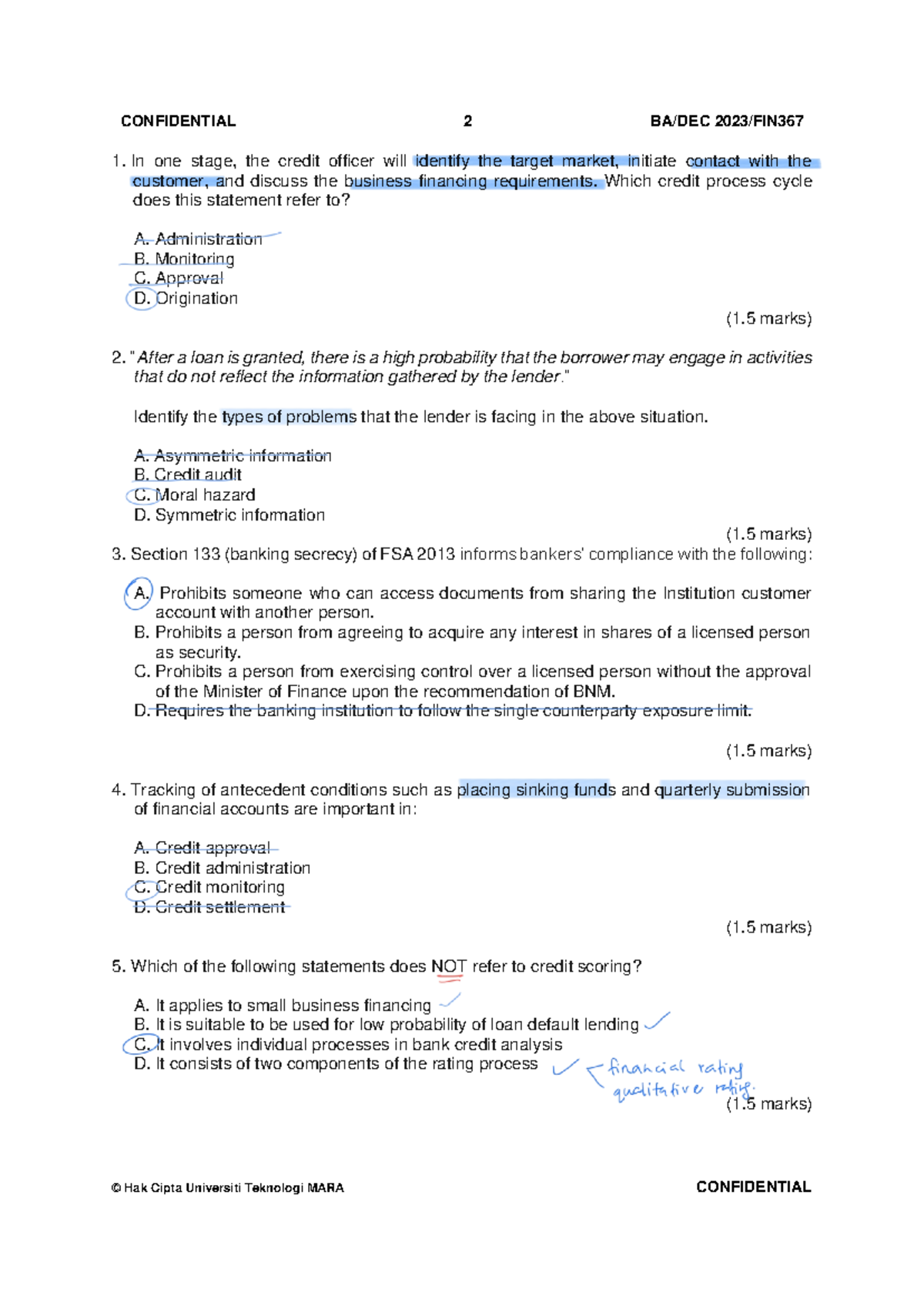 FIN367 C1 - CONFIDENTIAL 2 BA/DEC 2023 /FIN 367 © Hak Cipta Universiti ...