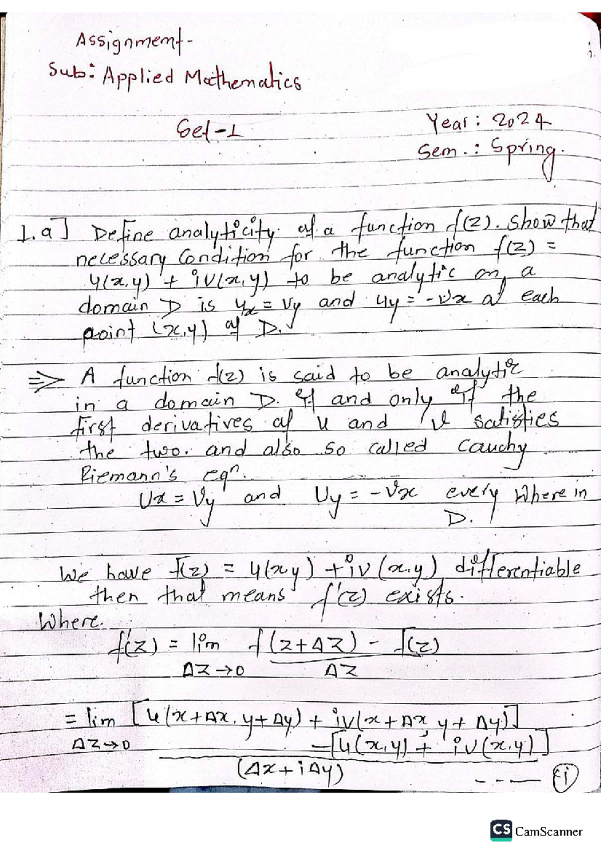 Applied Mathematics (2024) - Analyticity and Wave Equation Solutions - Studocu