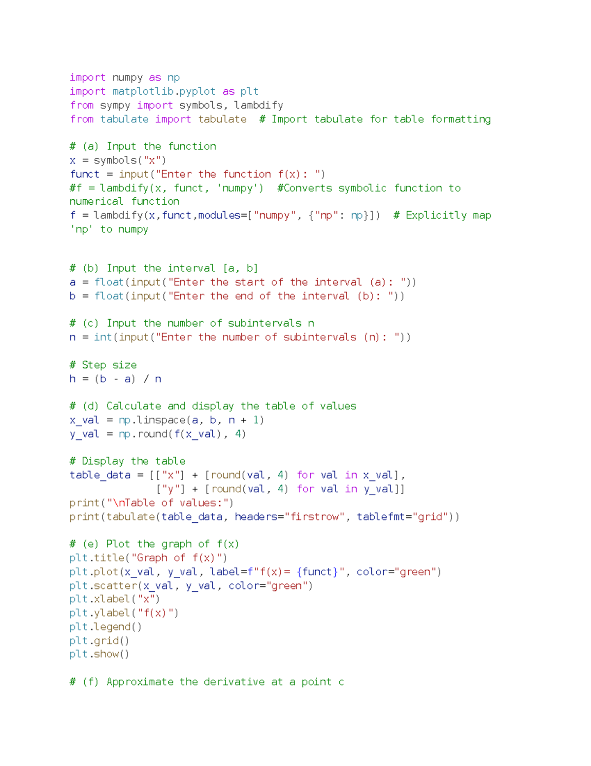 Numerical Integration Code: Functions and Intervals Example (CS101) - Studocu