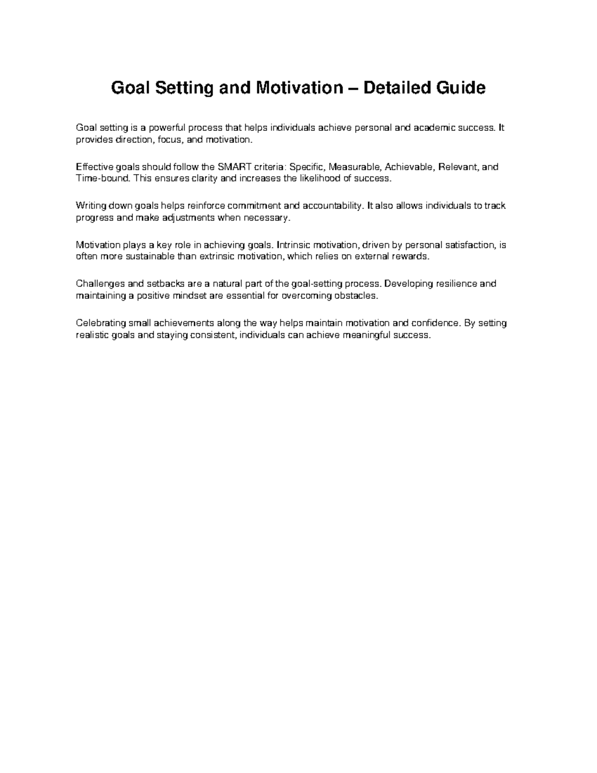 Goal Setting & Motivation: A Detailed Guide - Notes - Studocu