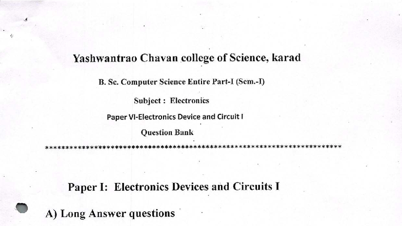 B.Sc. Computer Science: Electronics Devices & Circuits I Question Bank - Studocu