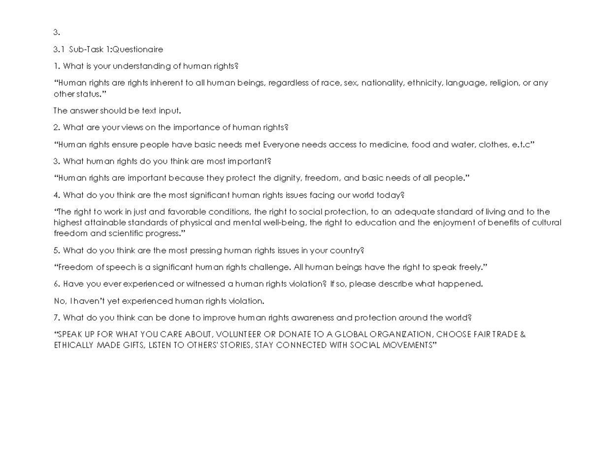 Assignment 1A - Human Rights Questionnaire and Community Policing ...