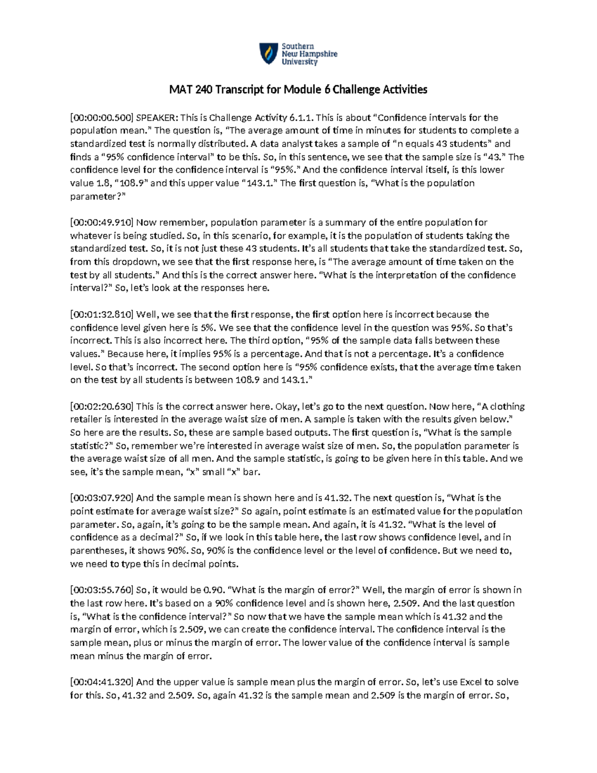 MAT 240 Module 6 Challenge Activities: Confidence Intervals Explained ...