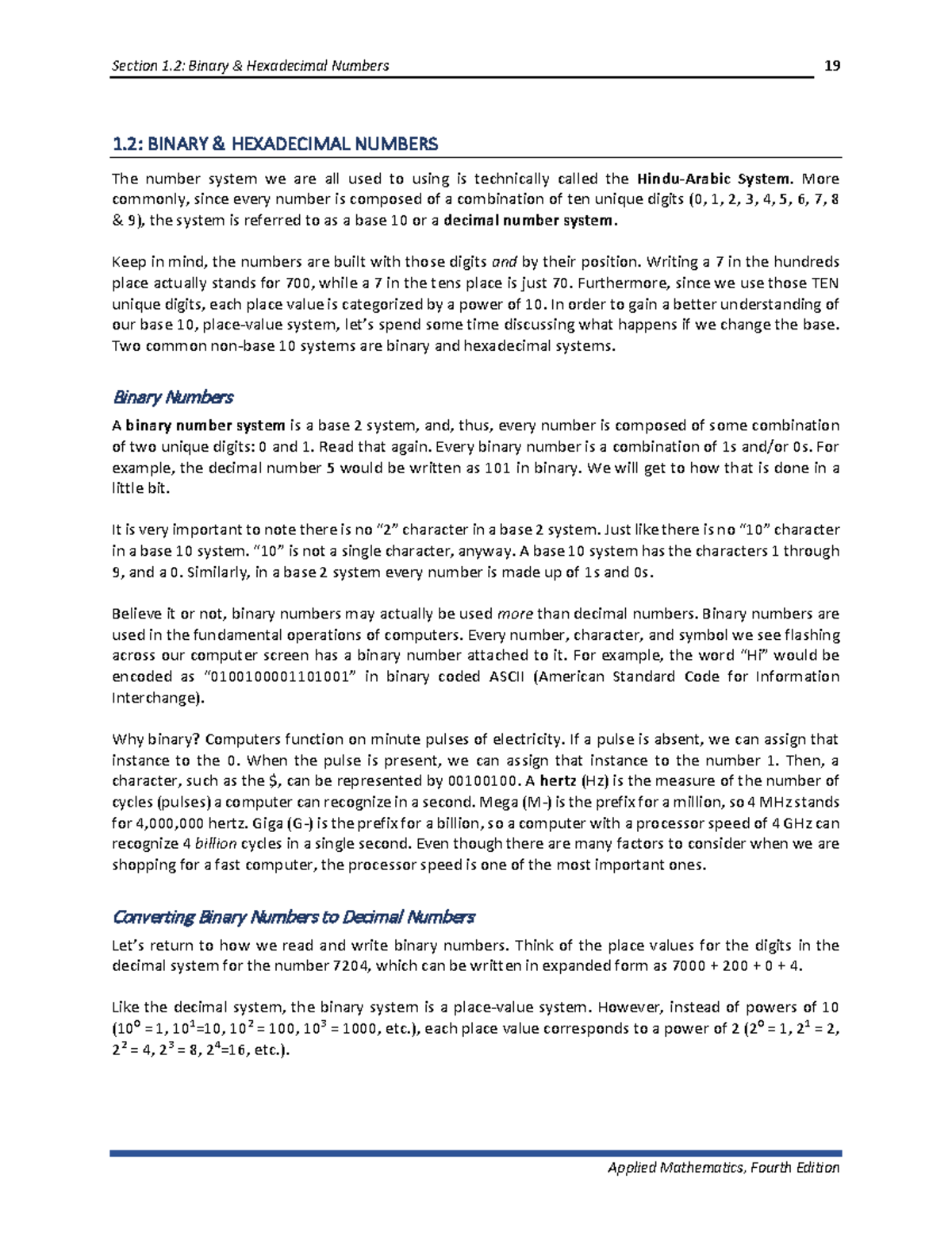 Applied Mathematics: Section 1.2 - Binary & Hexadecimal Numbers - Studocu