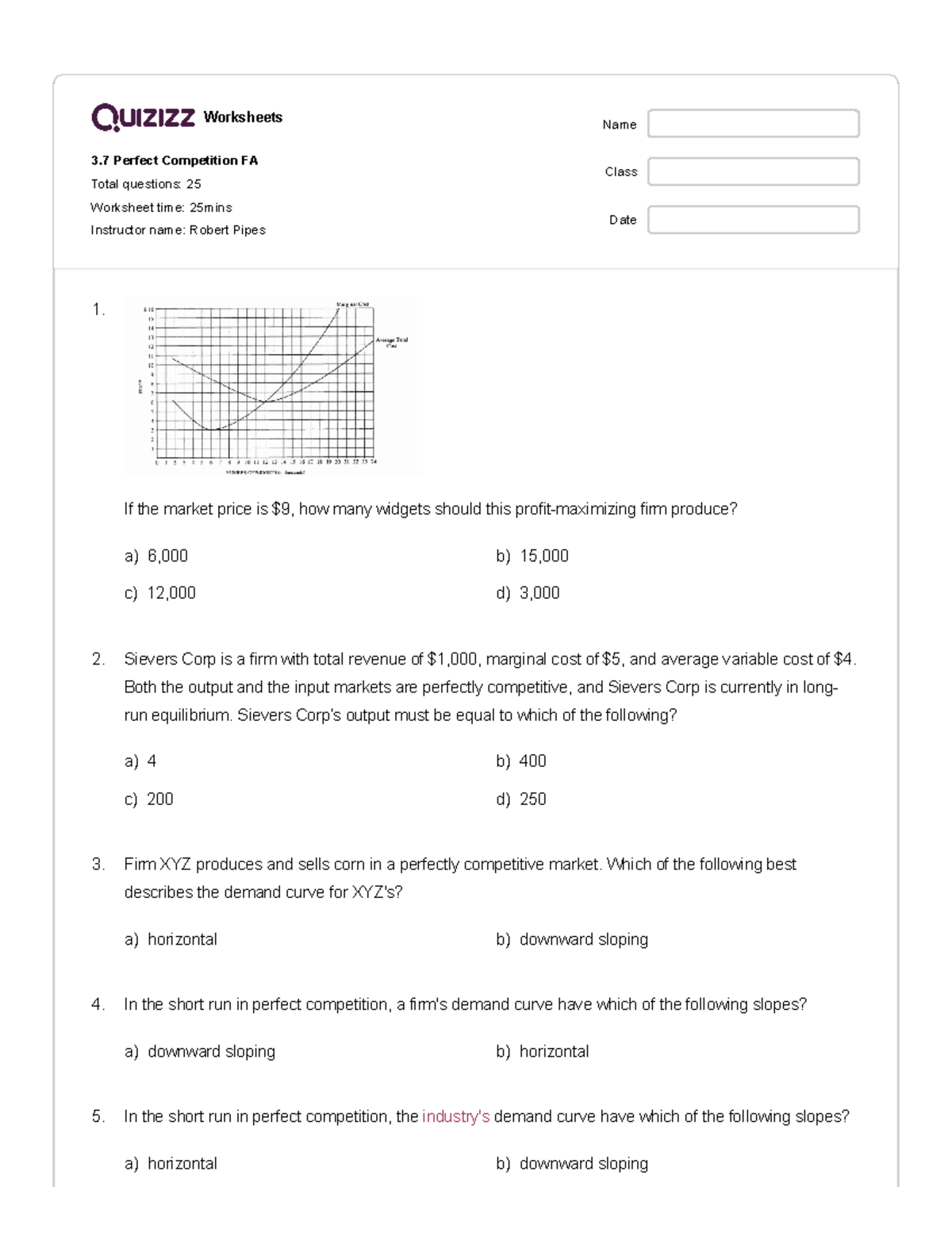 Perfect Competition FA Worksheet - 3.7 Analysis and Problems - Studocu
