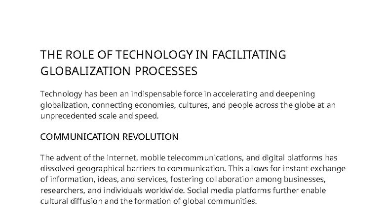 Globalization and Technology - THE ROLE OF TECHNOLOGY IN FACILITATING ...