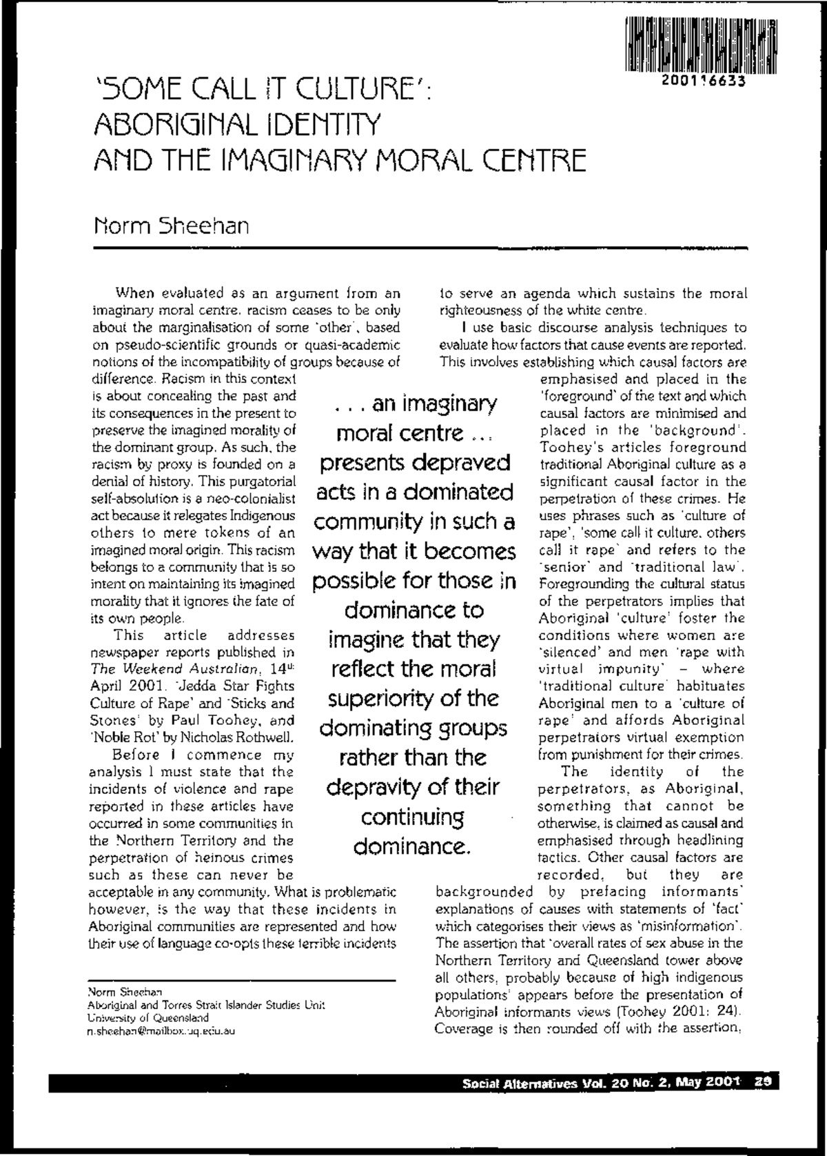 Aboriginal Identity and the Imaginary Moral Centre: Week 5 Tutorial ...