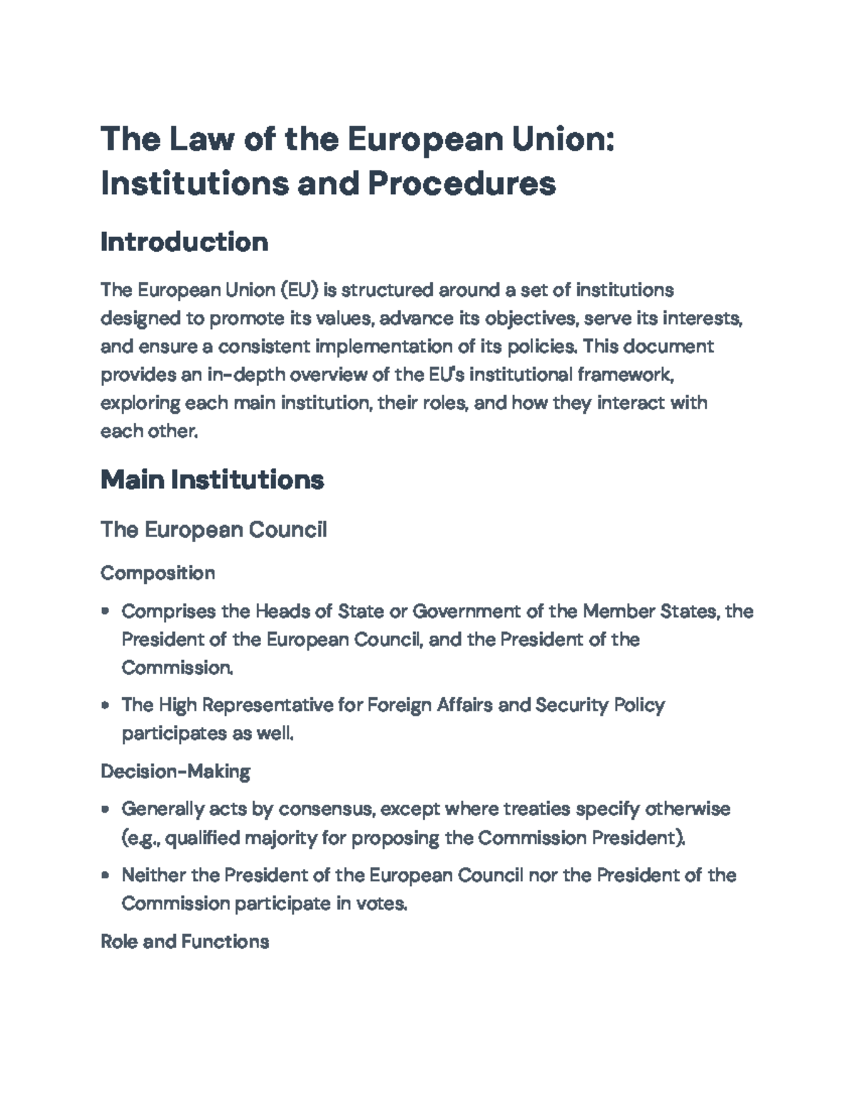 The Law of the European Union: Institutions and Procedures Overview ...