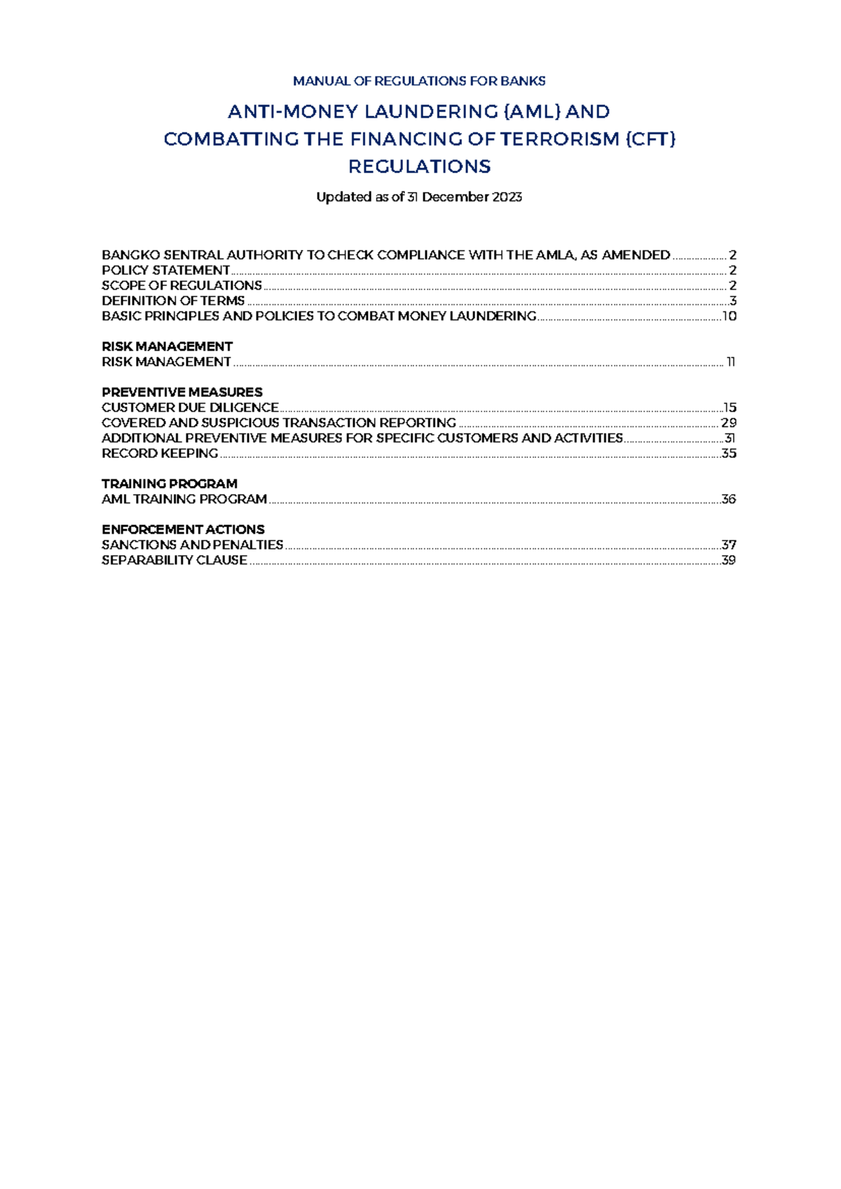 AMLA 2023: Manual of Regulations for Banks on AML & CFT Compliance ...