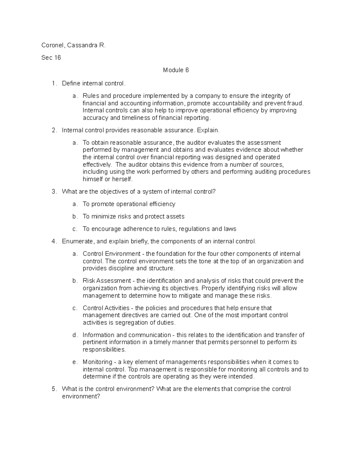 Audit M6 - Module 6 answers - Coronel, Cassandra R. Sec 16 Module 6 ...