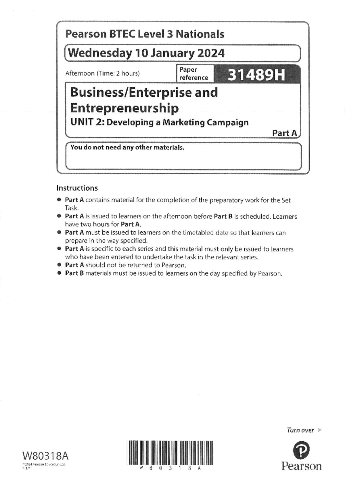 BTEC Level 3 Nationals Entrepreneurship Unit 2 Part A: Budget Hotel ...