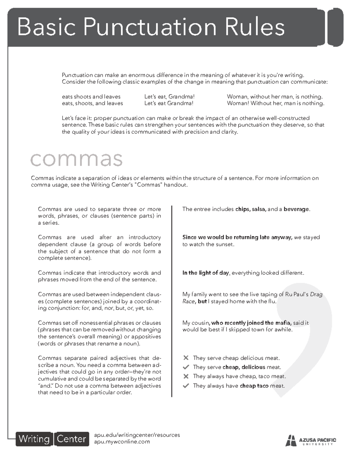 Basic Punctuation Rules - Consider the following classic examples of ...