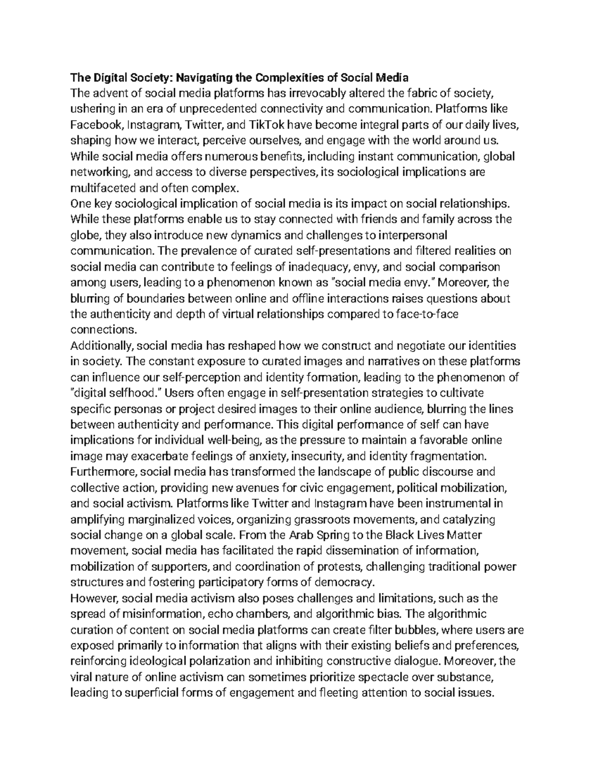 SOC 101: The Digital Society & Social Media Complexities - Studocu