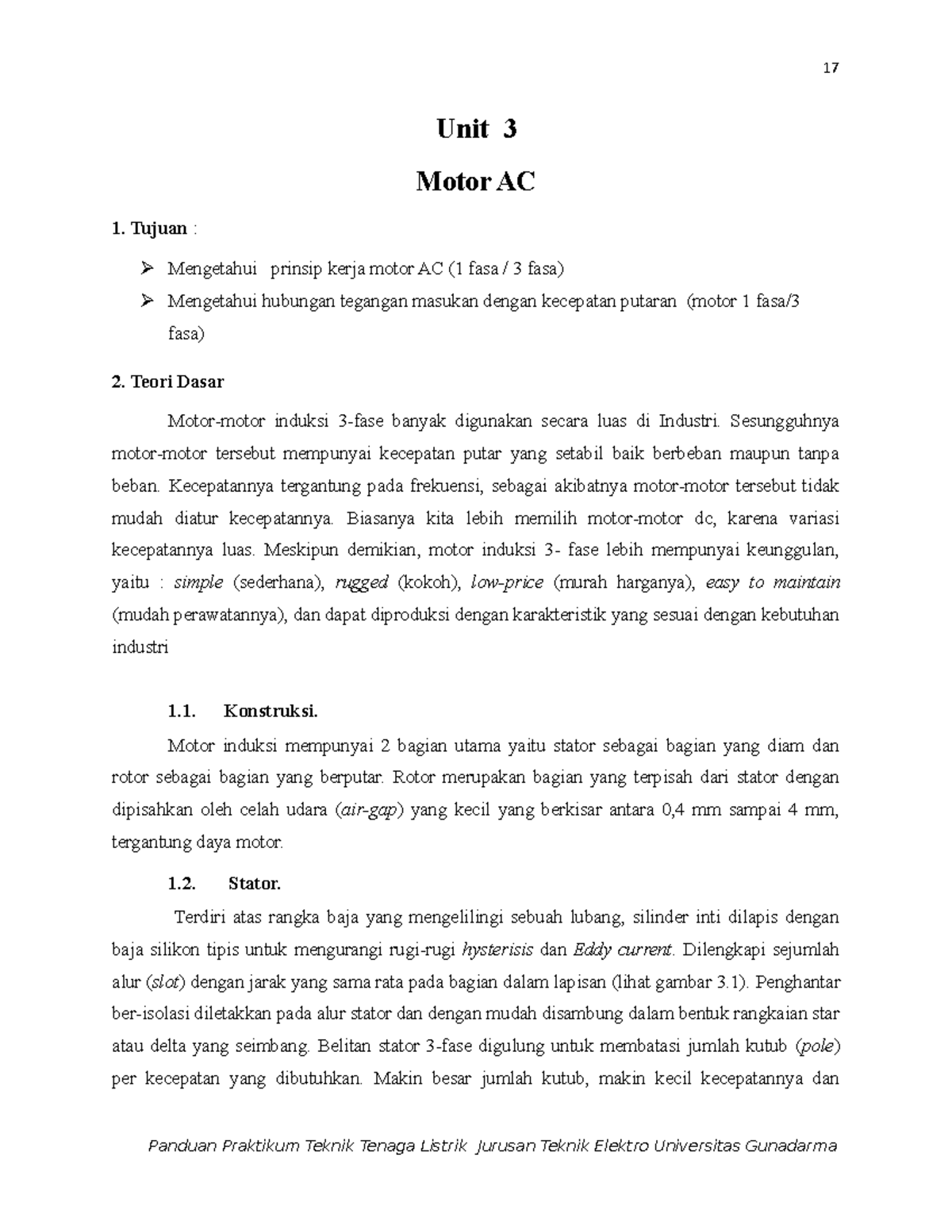 Unit 3 Motor AC - lecture notes - Unit 3 Motor AC Tujuan : Mengetahui ... Unit 3 Motor AC - lecture notes - Unit 3 Motor AC Tujuan : Mengetahui ...