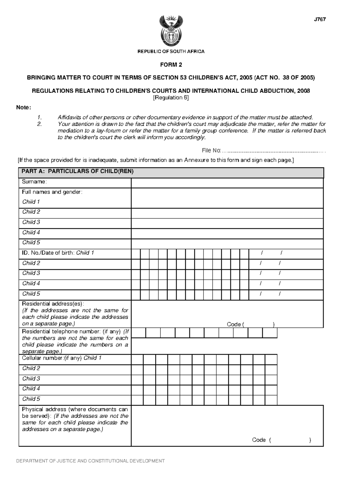 Childrens Act J767 [20230315 ] - REPUBLIC OF SOUTH AFRICA FORM 2 ...