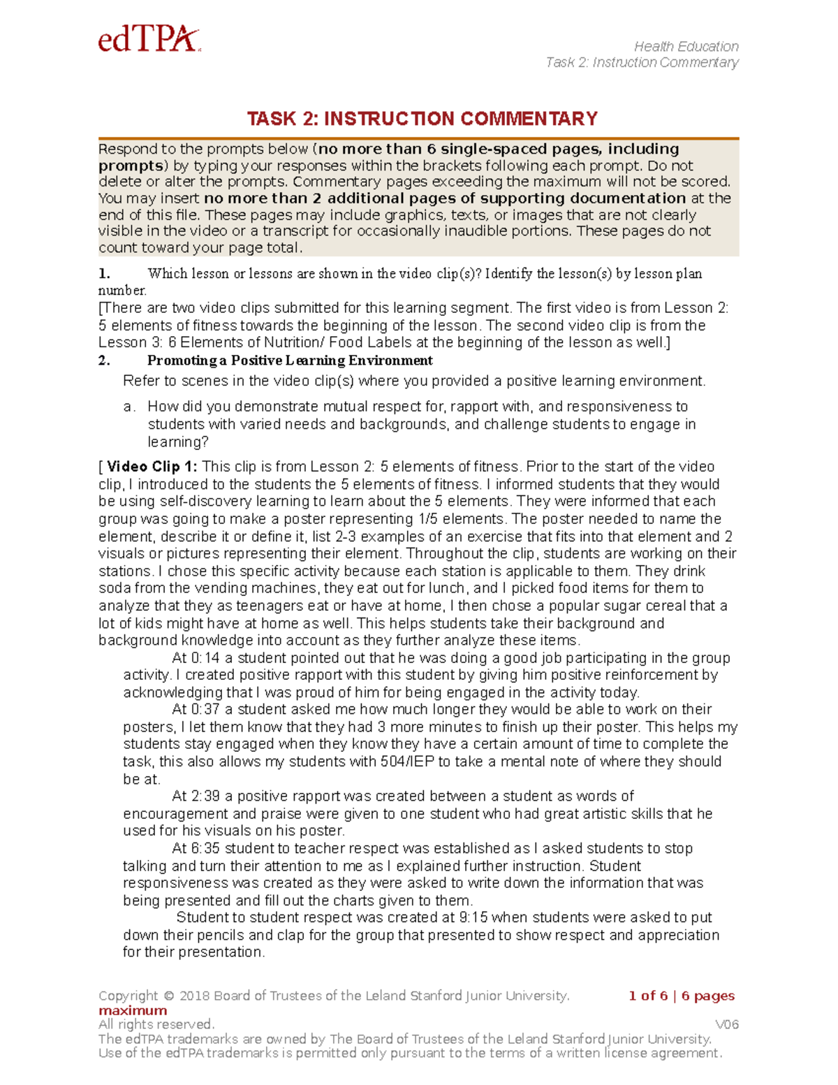 Edpta-Task 2: Instruction Commentary & Lesson Reflections - Studocu