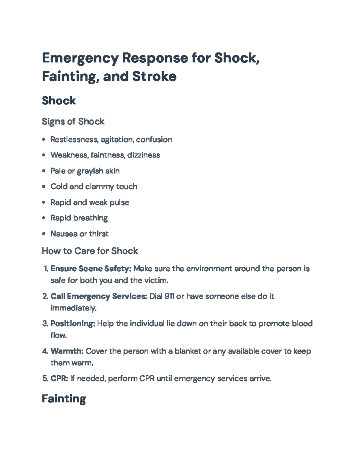 Emergency Response Guide: Shock, Fainting, and Stroke Awareness ...