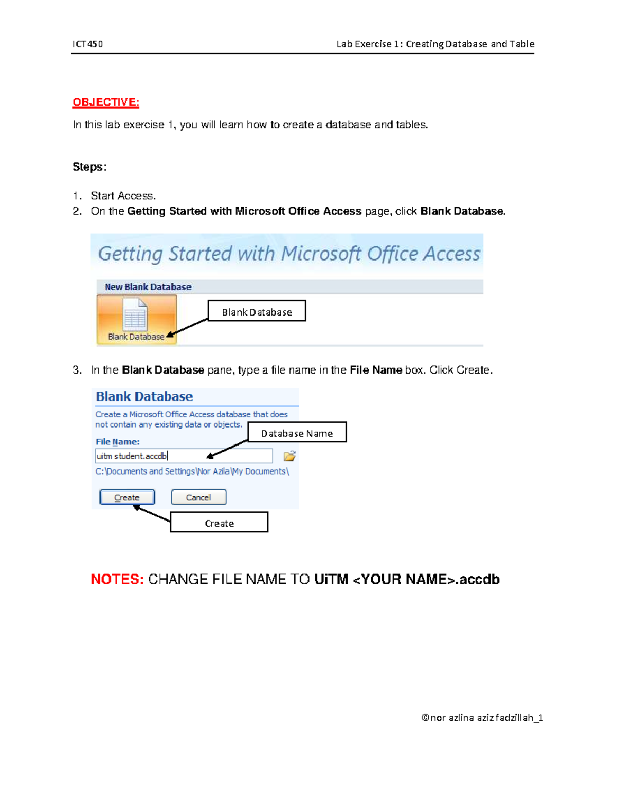 ICT450 Lab Exercise 1: Creating a Database and Tables in Access - Studocu
