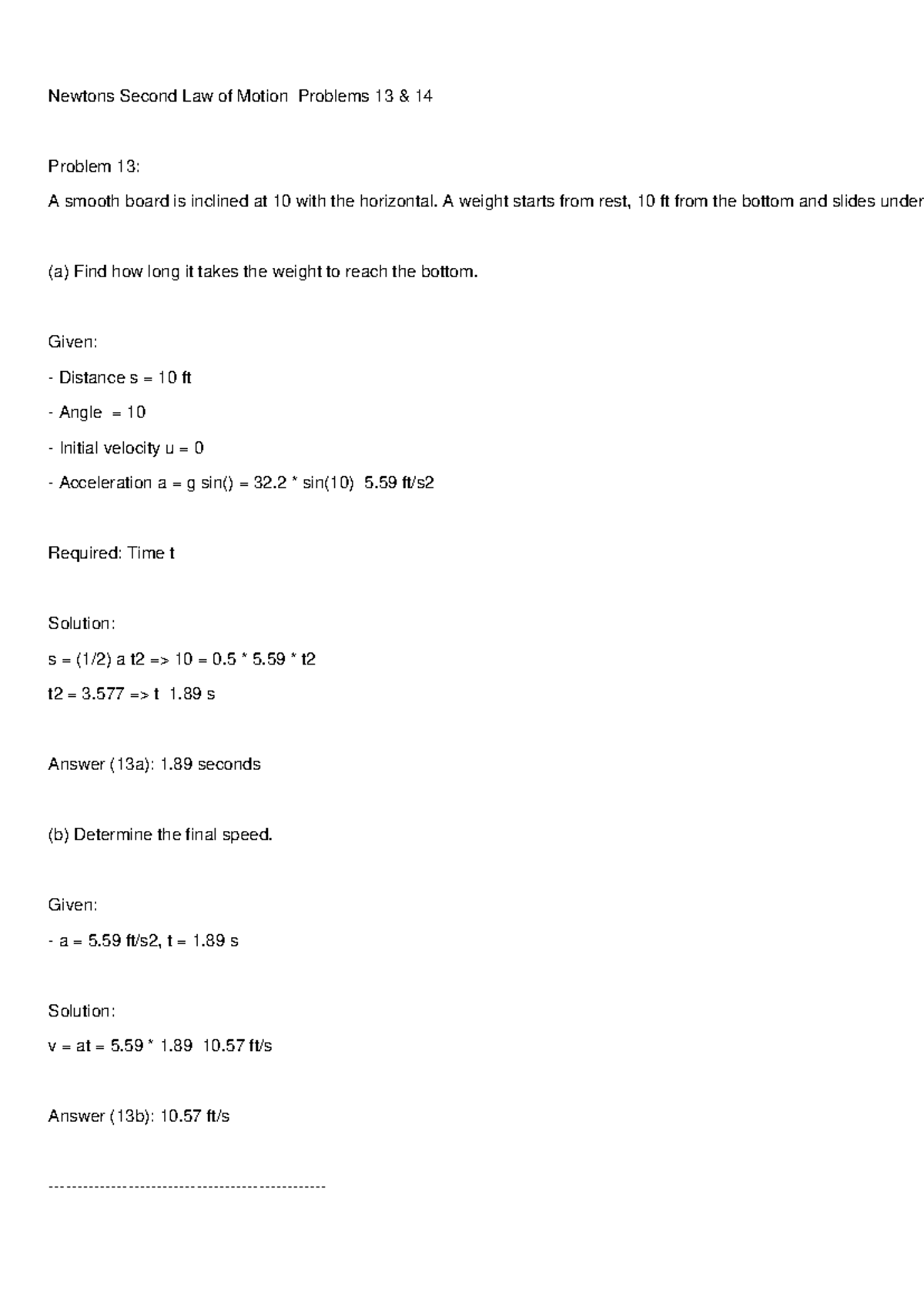 Newtons Law Problems - Newton's Laws - Newtons Second Law of Motion ...