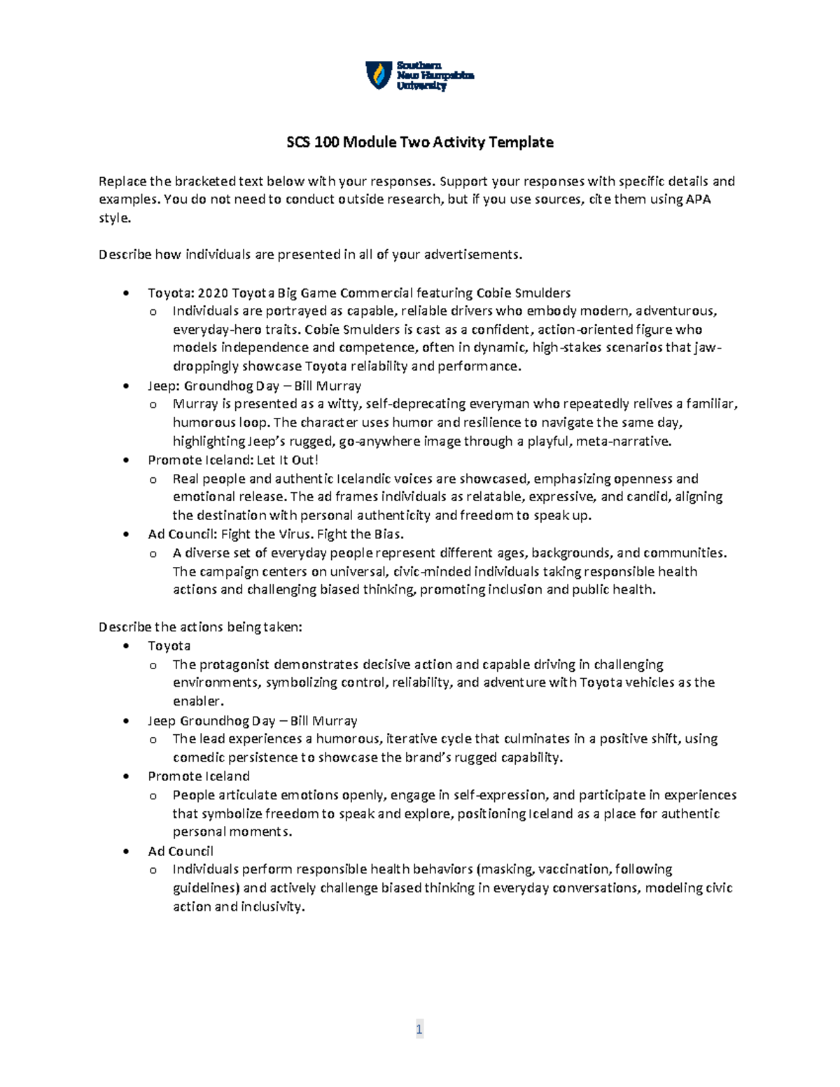 SCS 100 Module Two Activity: Analyzing Advertisements and ...