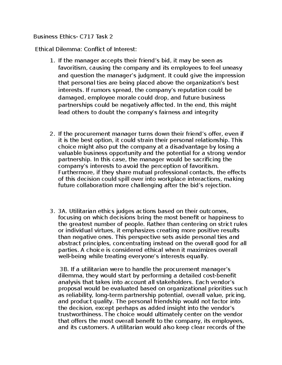 Business Ethics C717 Task 2: Analyzing Ethical Dilemmas - Studocu