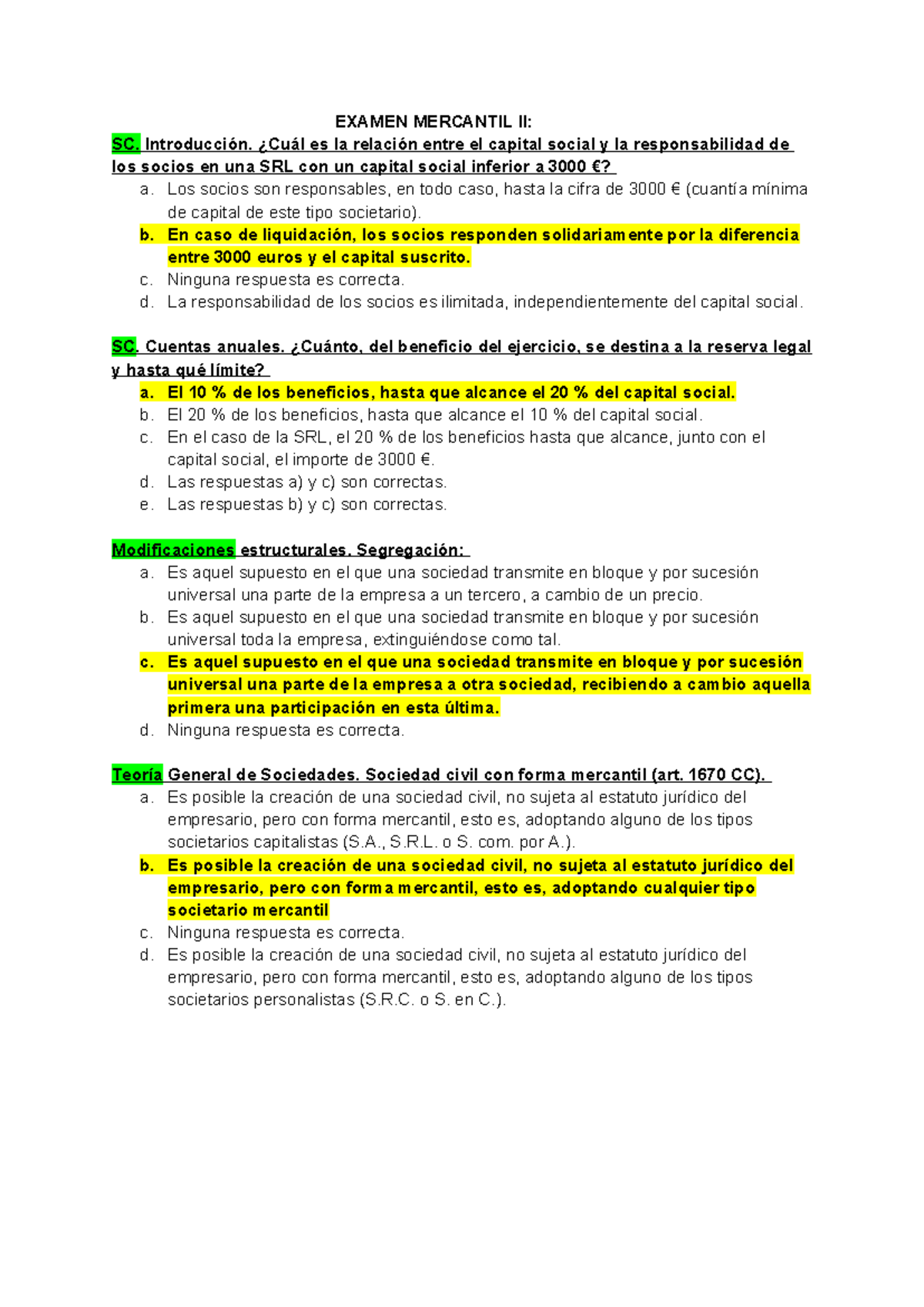Examen Definitivo Mercantil II: Responsabilidad y Capital Social - Studocu