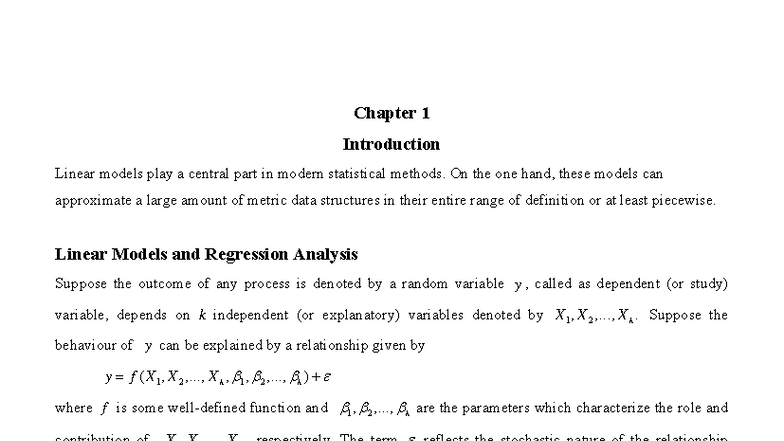 Chapter 1: Introduction to Linear Models and Regression Analysis - Studocu