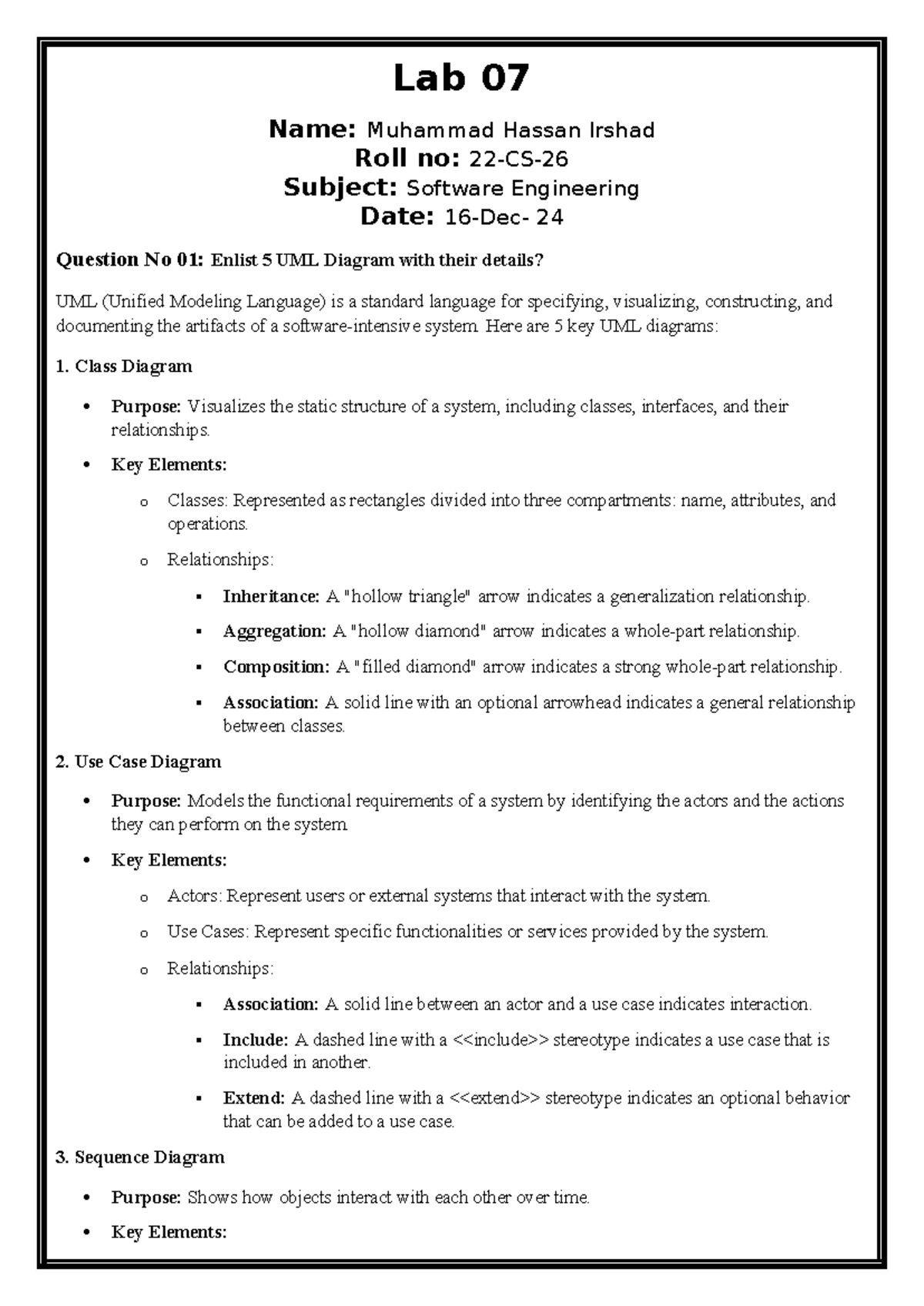 Lab 07: UML Diagrams & Unit Testing in Software Engineering - Studocu
