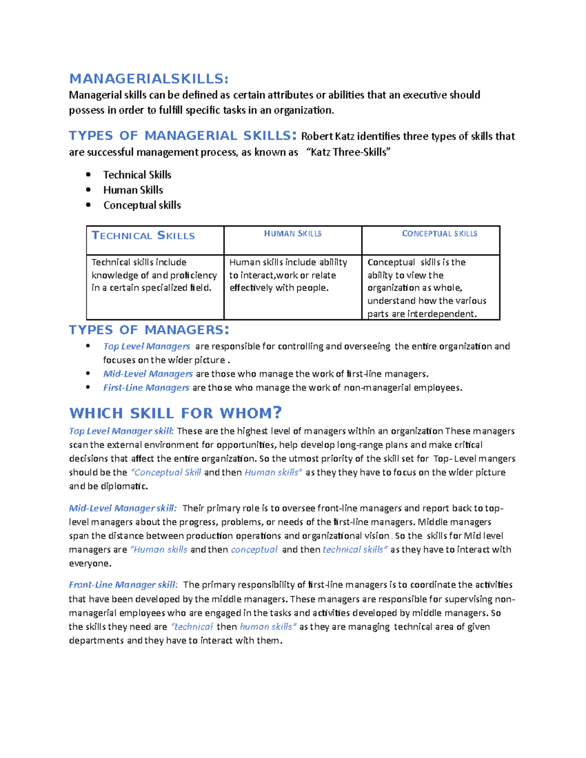 Assignment 1 - do it - MANAGERIALSKILLS: Managerial skills can be ...