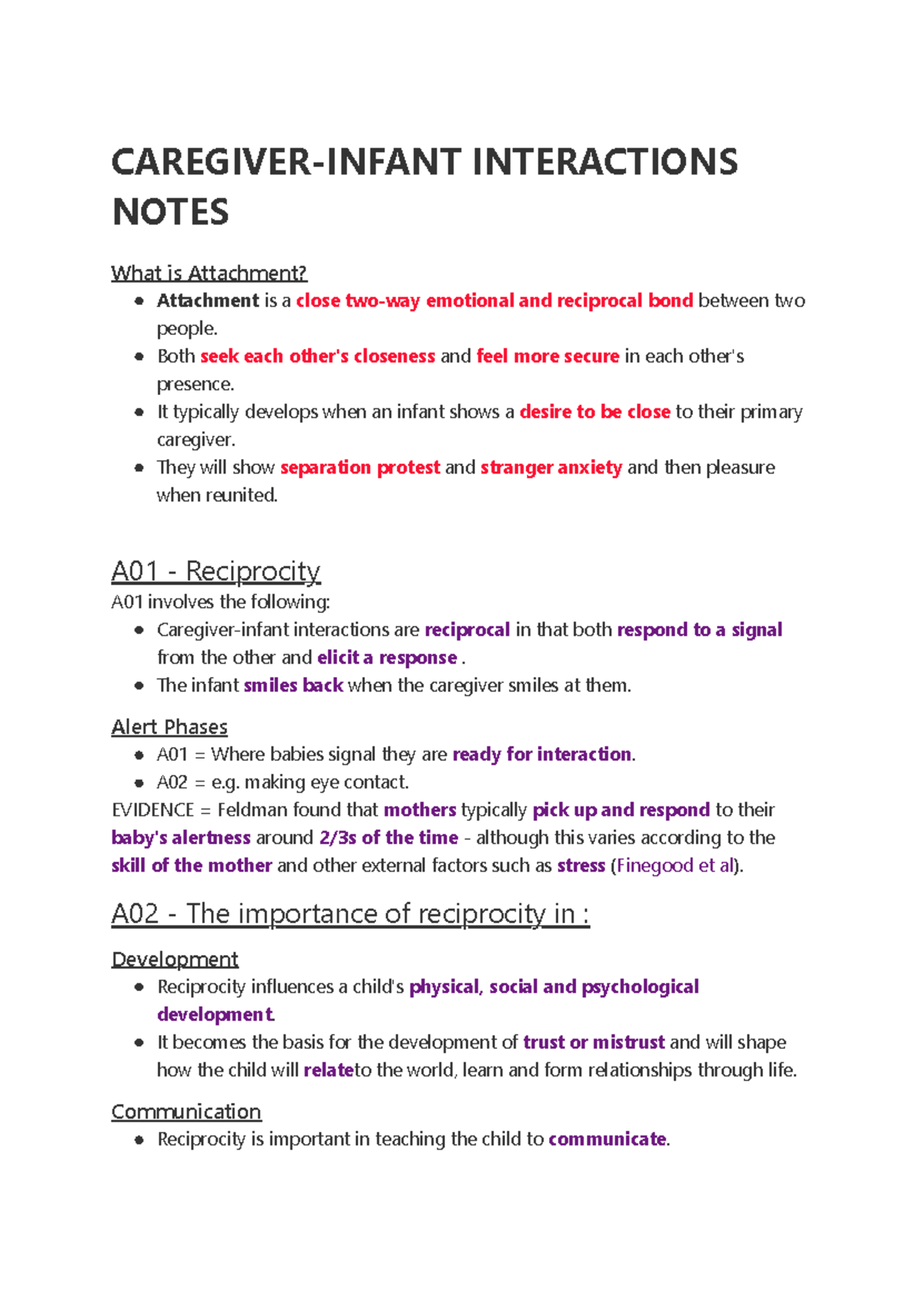 Caregiver- Infant Interactions Notes - CAREGIVER-INFANT INTERACTIONS ...