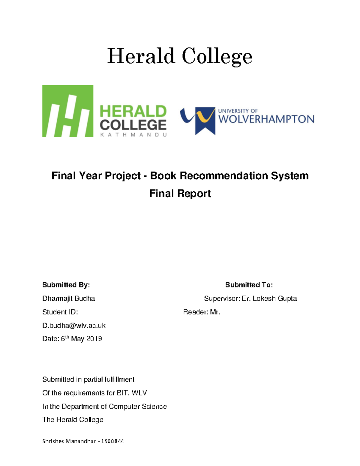 BIT Final Year Project: Book Recommendation System Report - Studocu