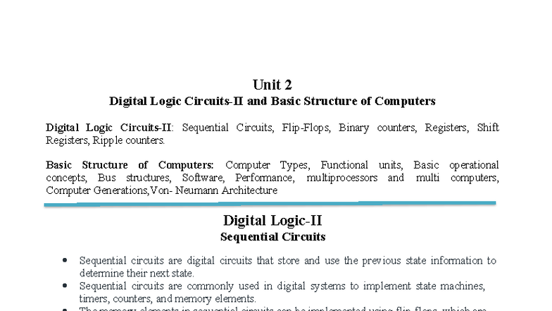 CO - Unit 2 - Digital Logic, Sequential Circuits & Computer Structure ...