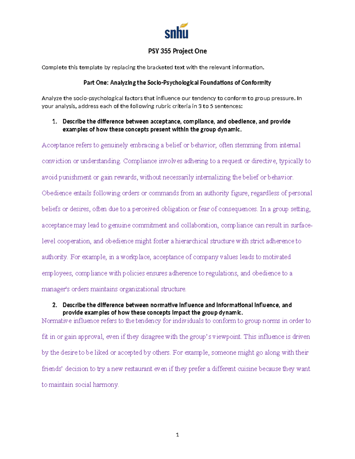 PSY 355 Project 1: Analyzing Conformity in Group Dynamics - Studocu