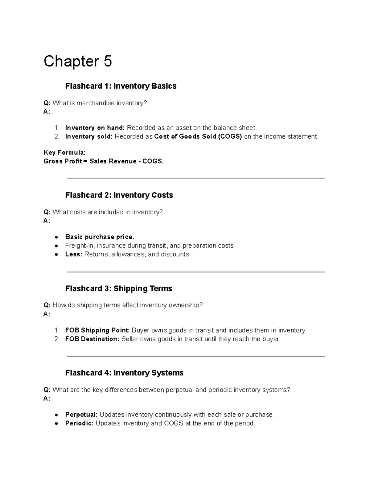 Chapter 5 - Inventory and COGS - Chapter 5 Flashcard 1: Inventory ...