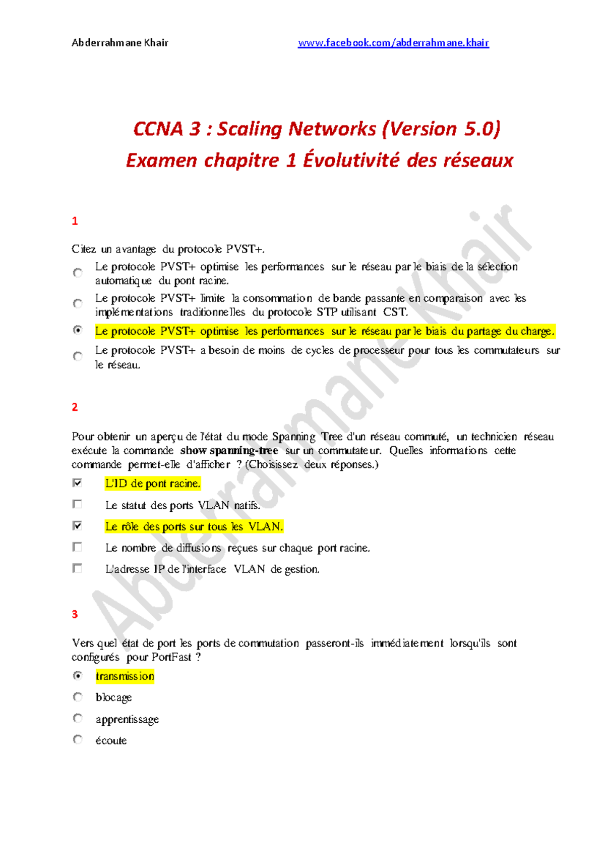 CCNA 3 - Correction Examen chapitre 2 Évolutivité des réseaux - Scaling Networks (Version 5 ...