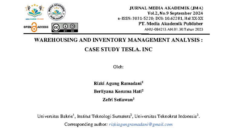 WAREHOUSING AND INVENTORY MANAGEMENT ANALYSIS: CASE STUDY OF TESLA, INC ...