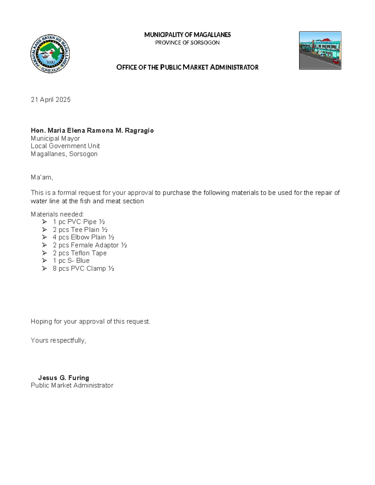 Request for Materials Approval - Municipality of Magallanes - Studocu