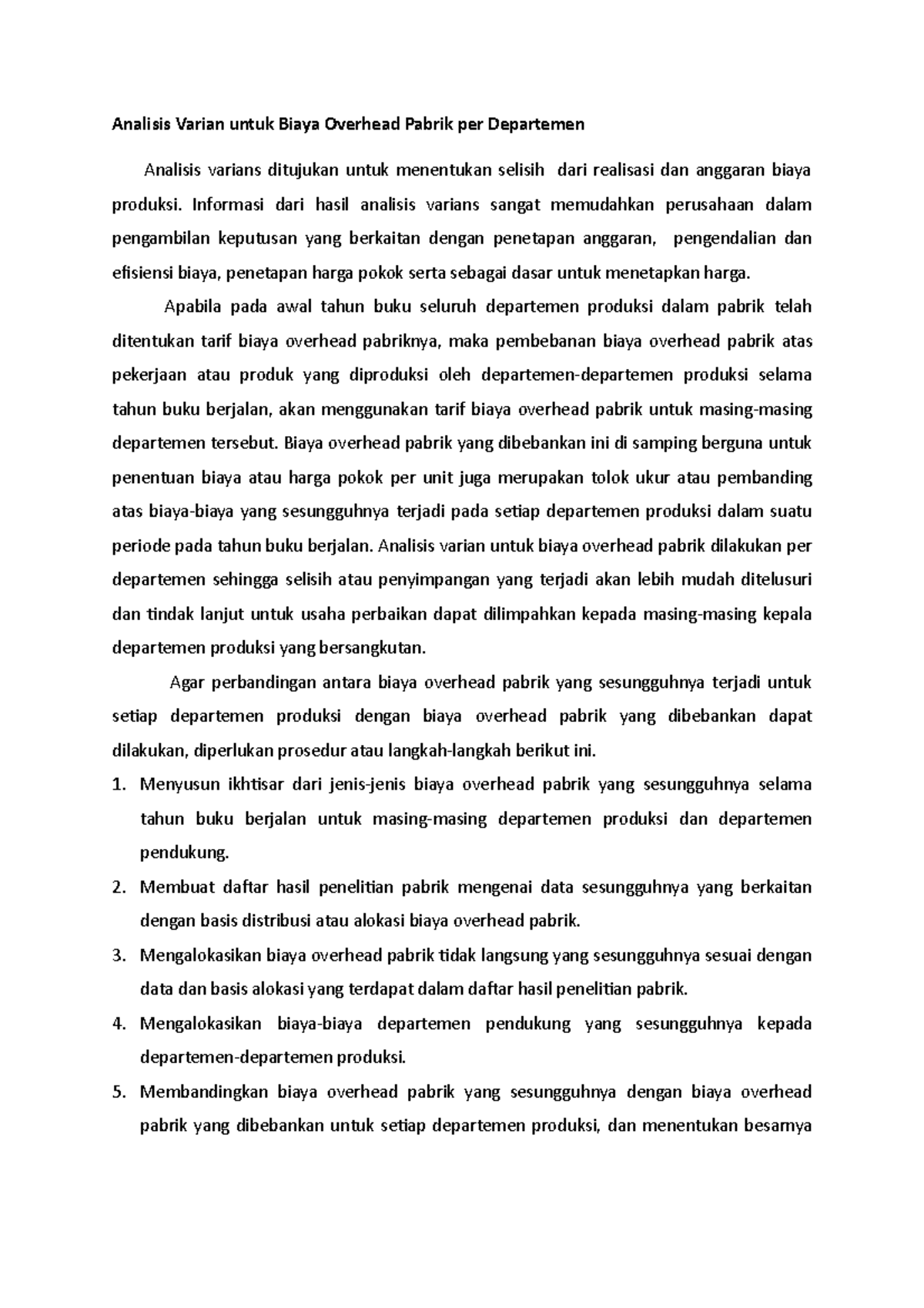 Analisis Varian untuk Biaya Overhead Pabrik per Departemen Rina Noviana ...
