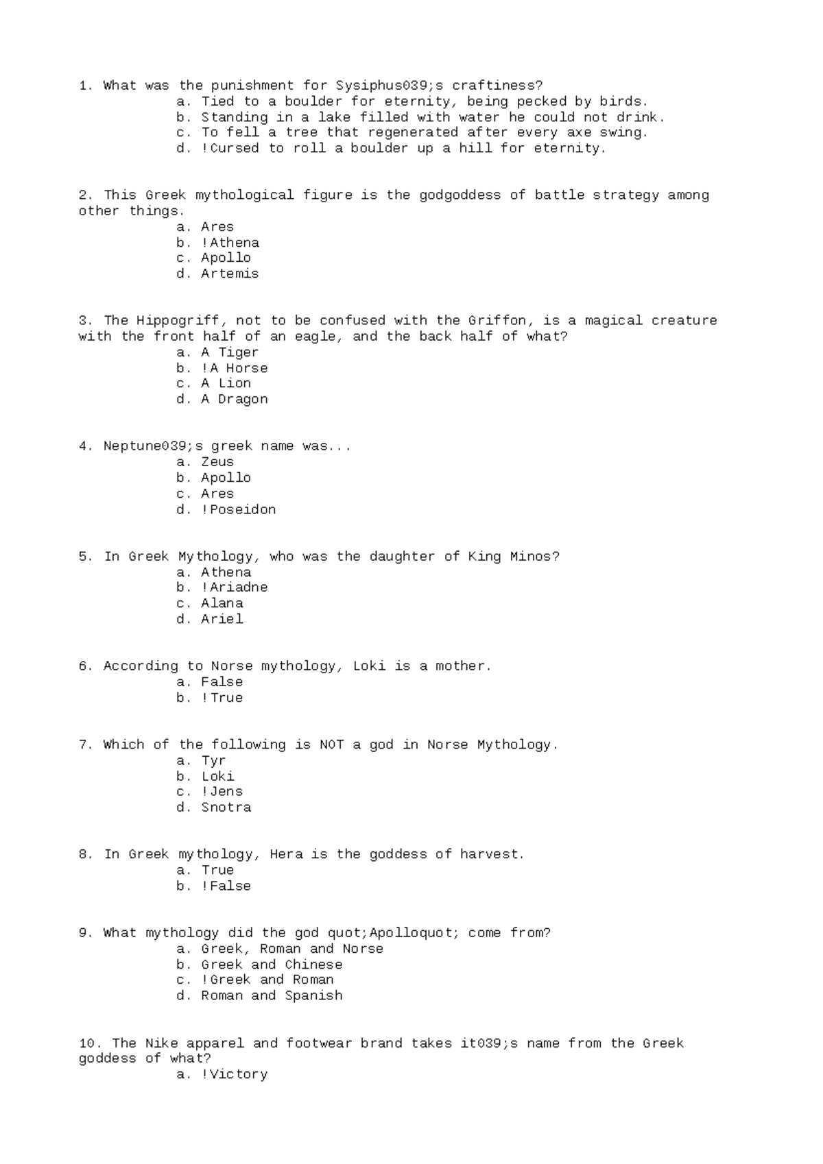 FILM209 Mythology Quiz Paper 3 - Studocu