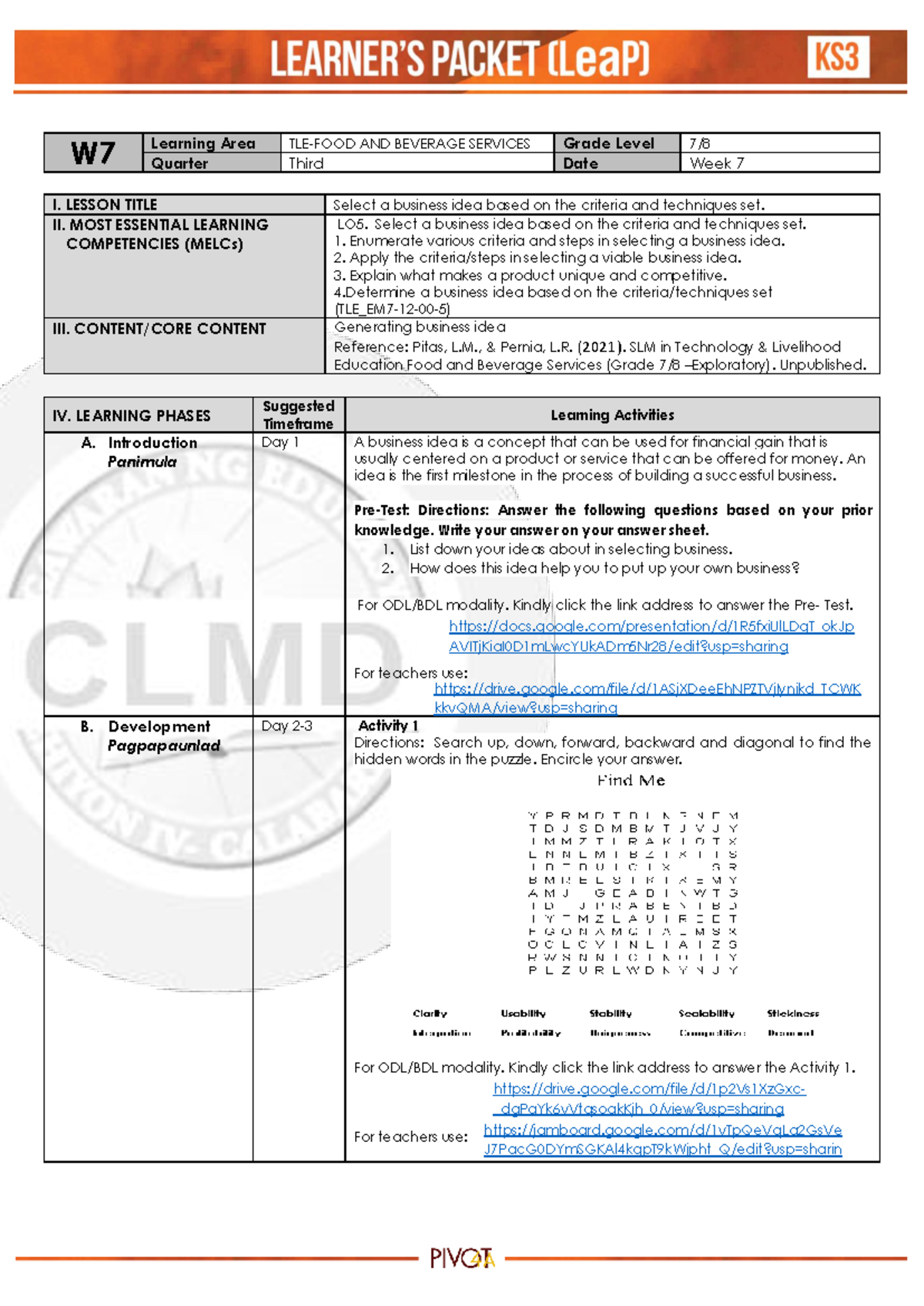FBS-G7/8-Week-7-Learning-Module-Business-Ideas-Exploration - Studocu