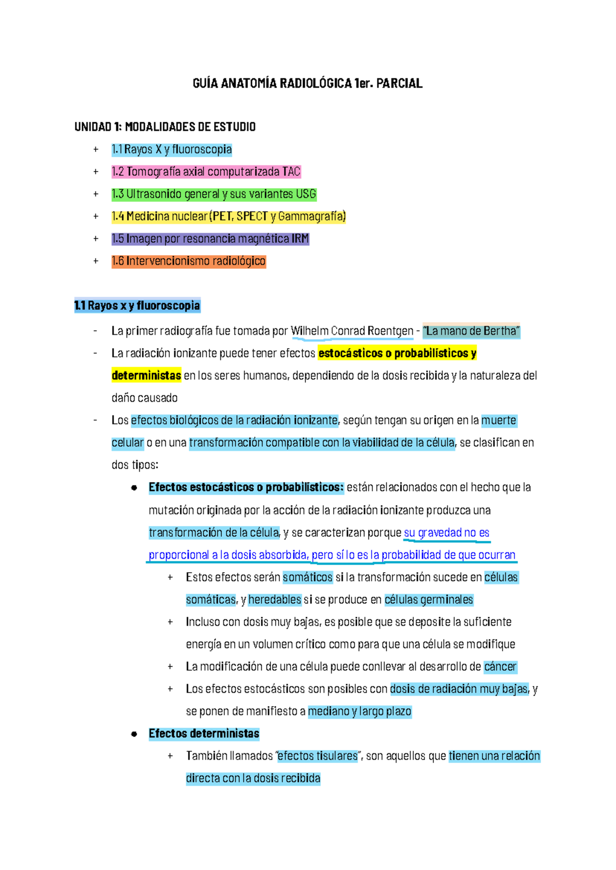GUÍA ANATOMÍA RADIOLÓGICA 1er PARCIAL: MODALIDADES DE ESTUDIO - Studocu